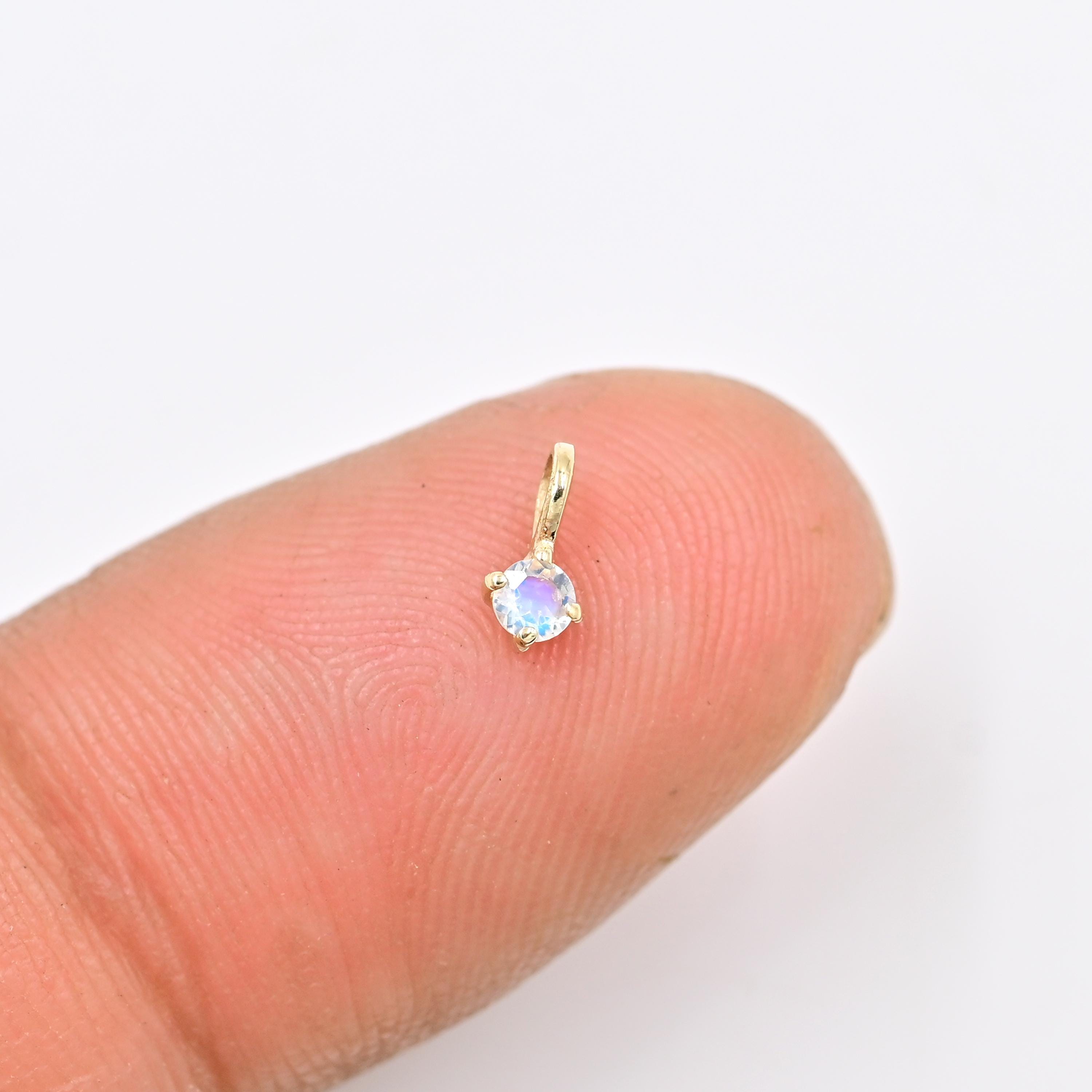 14k Solid Gold Blue Fire Rainbow Moonstone Charm, 2.5 Mm Round ...