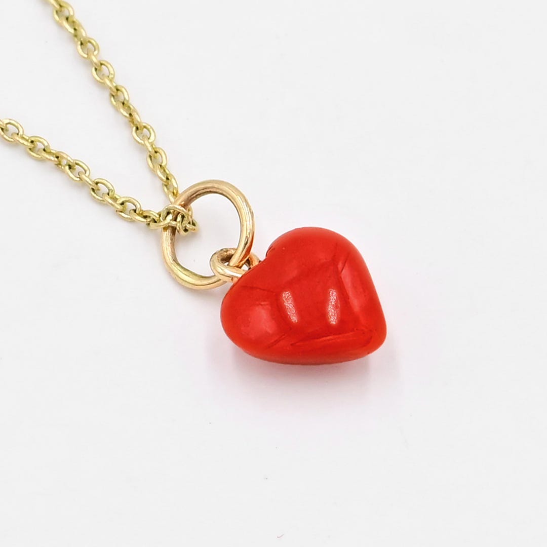 18k Solid Gold Handmade Charm/natural Coral Charm Pendant/red Gemstone ...