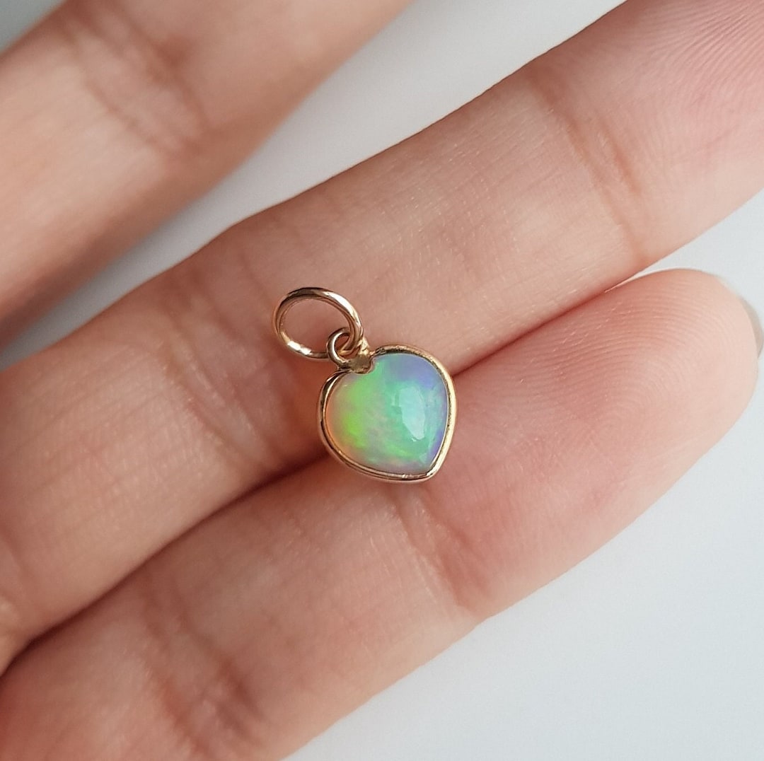 Cabochon Opal 18k Solid Gold Charm Pendant/heart Shape Opal Handmade ...