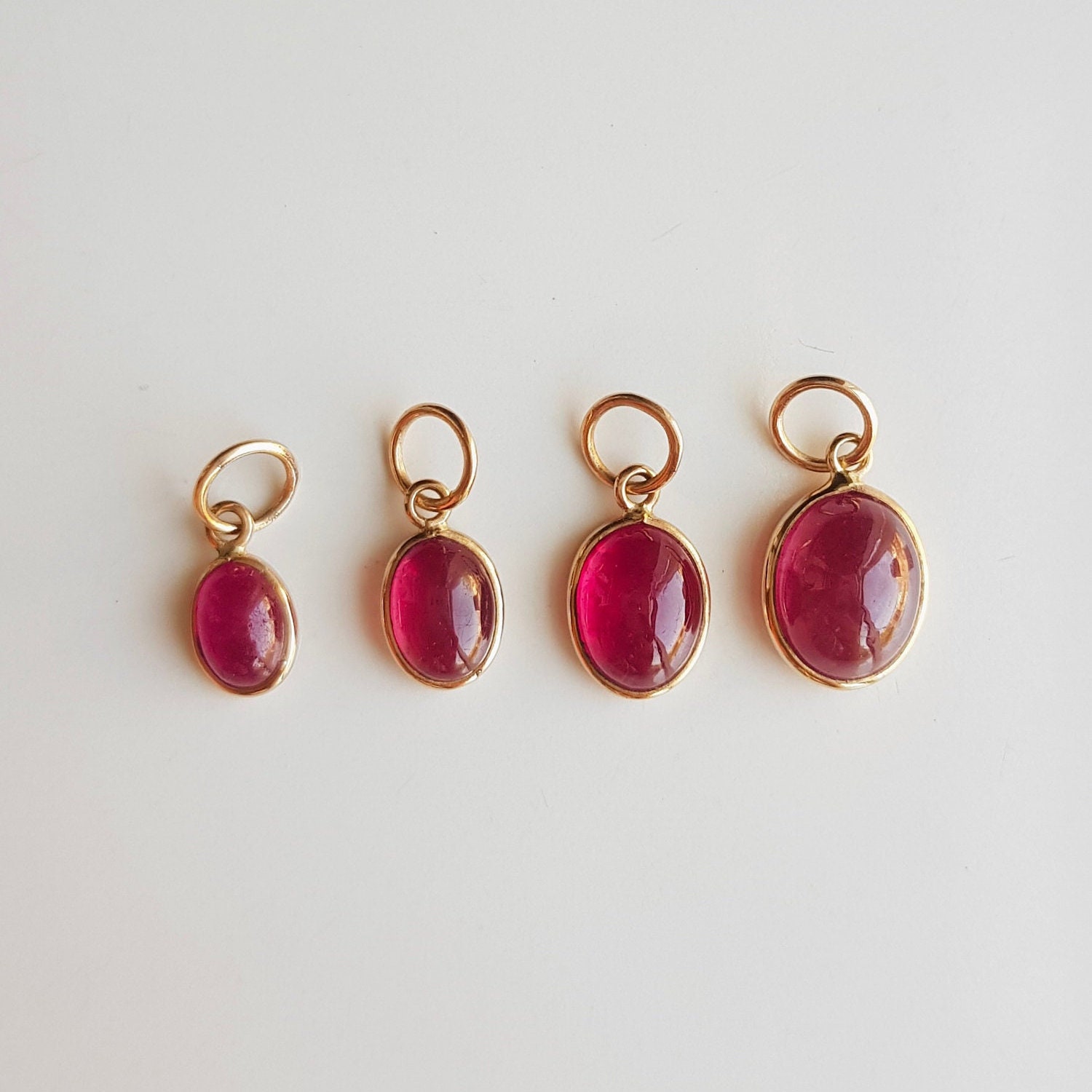 Ruby 18k Solid Gold Charm/oval Cabochon Ruby Charm/minimal Handmade ...
