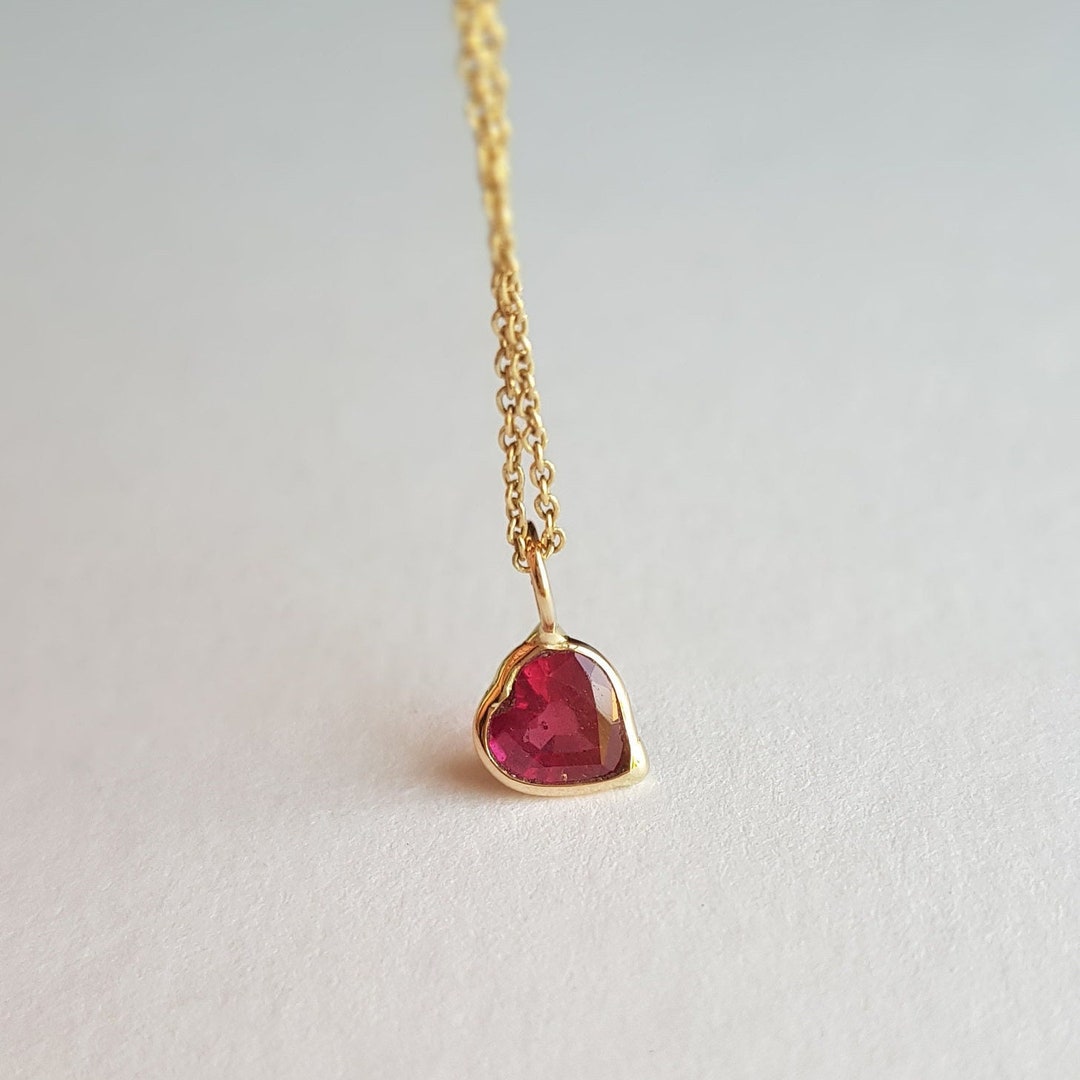 18k Solid Gold/natural Ruby Gold Charm/heart Shape Ruby/minimal Casual ...