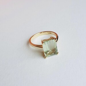 Green Amethyst 14k Solid Gold Ring, Engagement Ring for Women, 14k Solid Gold Gemstone Ring ...