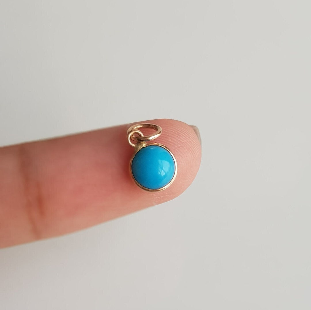 Turquoise/18k Solid Gold Charm/dainty Handmade Charm/natural Turquoise ...