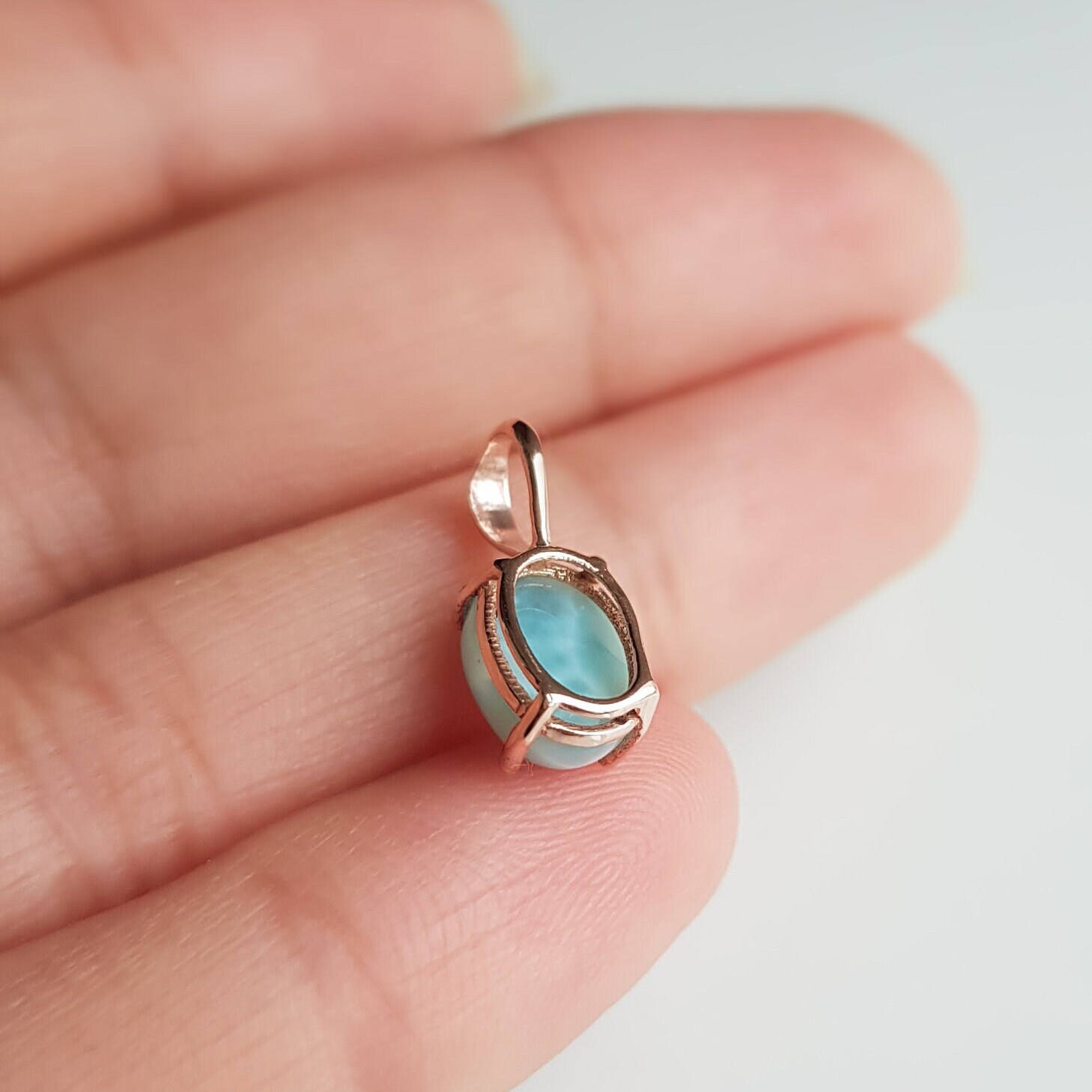 Larimar/14k Solid Gold Pendant/dainty Handmade Pendant/natural Oval ...