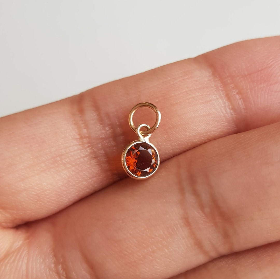 Garnet Charm/18k Solid Gold/round 5mm Garnet Charm/lightweight Dainty ...