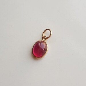 Ruby 18k Solid Gold Charm/oval Cabochon Ruby Charm/minimal Handmade ...