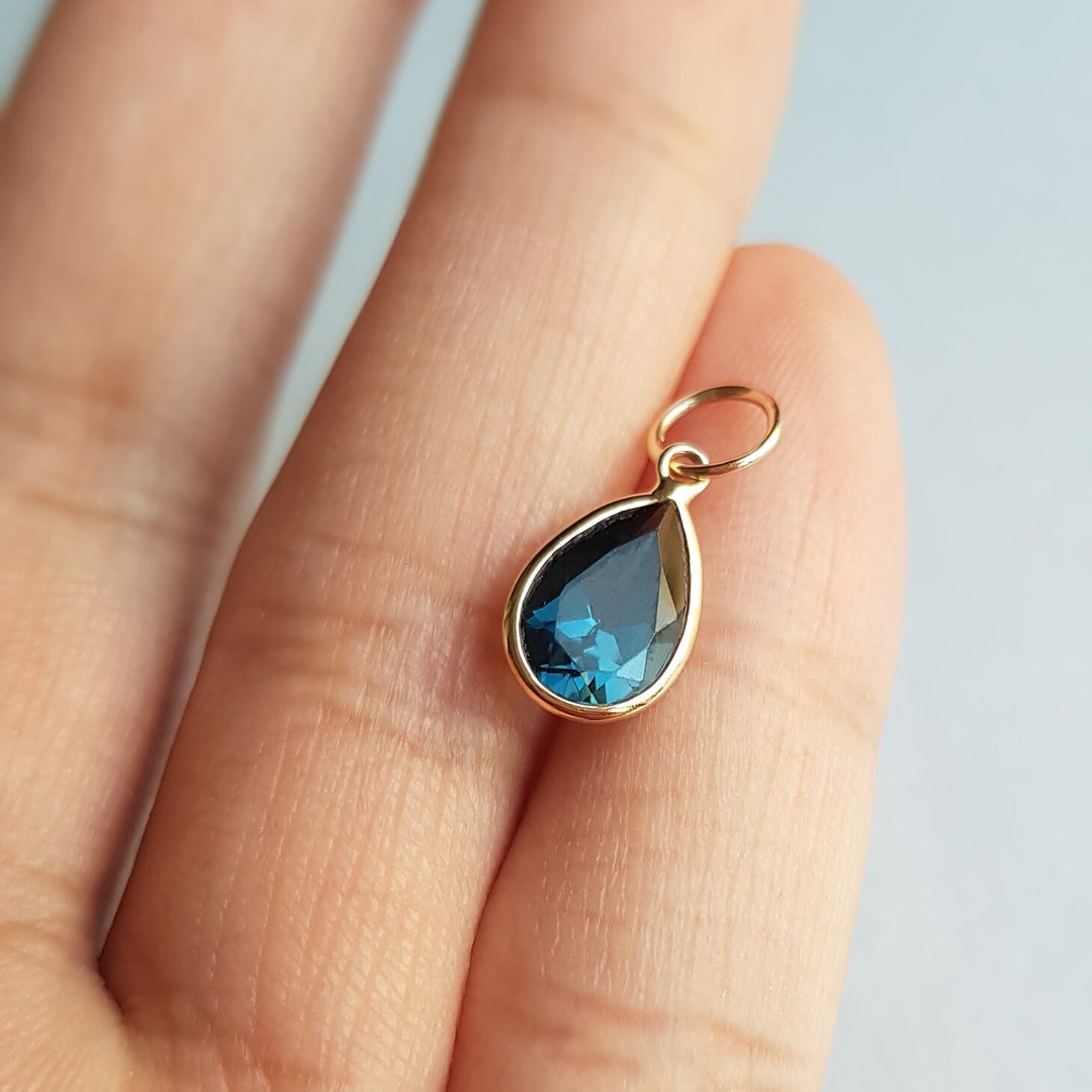 London Blue Topaz 18k Solid Gold Charm Pendant/pear Cut Shape Topaz ...