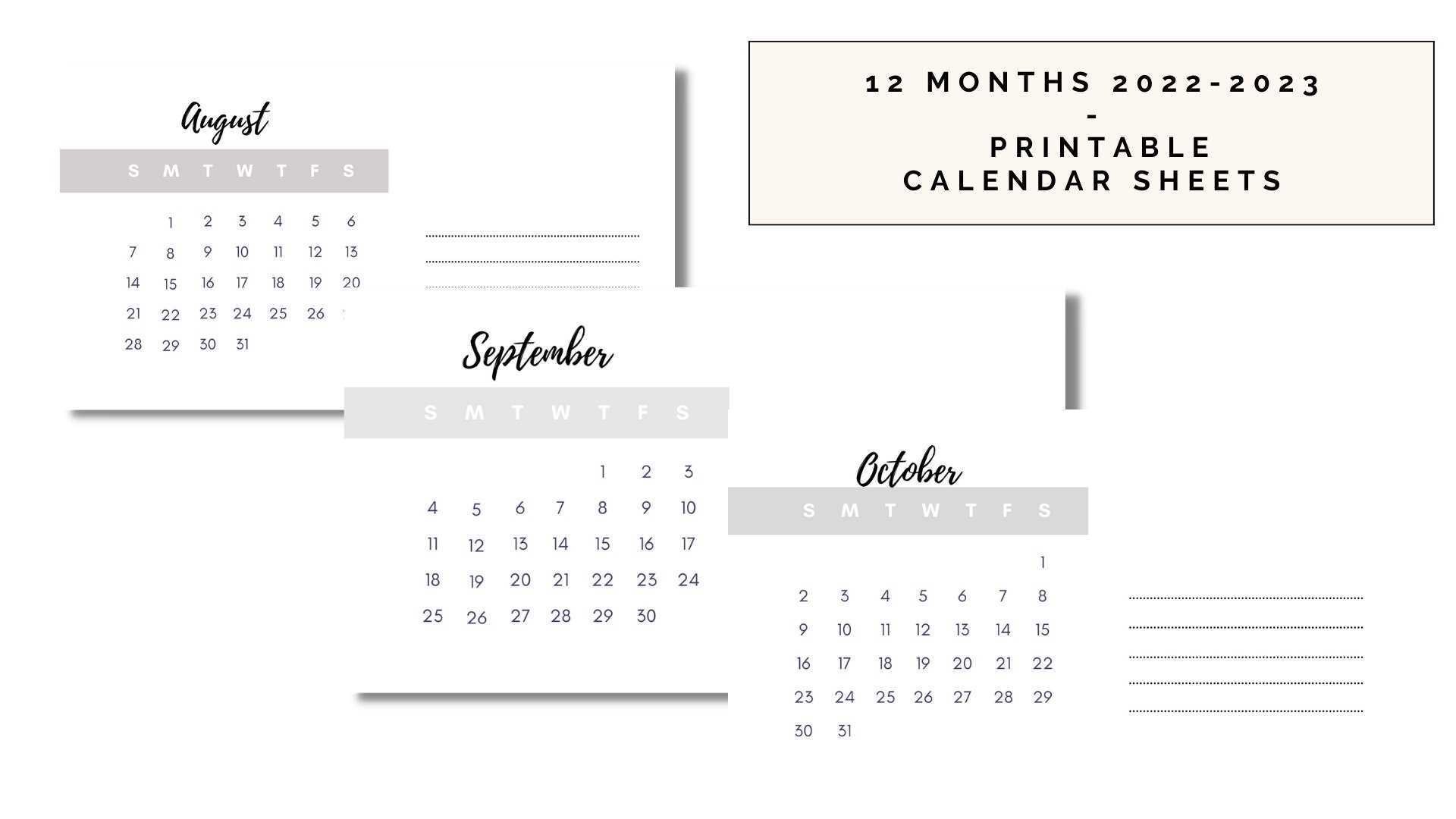 Printable 2022-2023 Monthly Calendar - Etsy