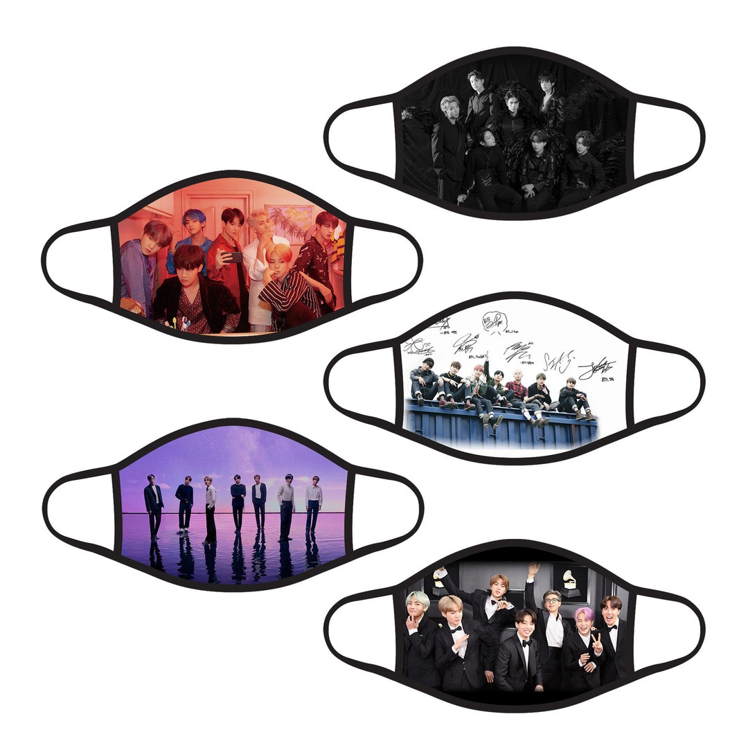 BTS Cloth Face Mask 5 Pack Kpop Bangtan Boys Unisex Washable Reusable ...