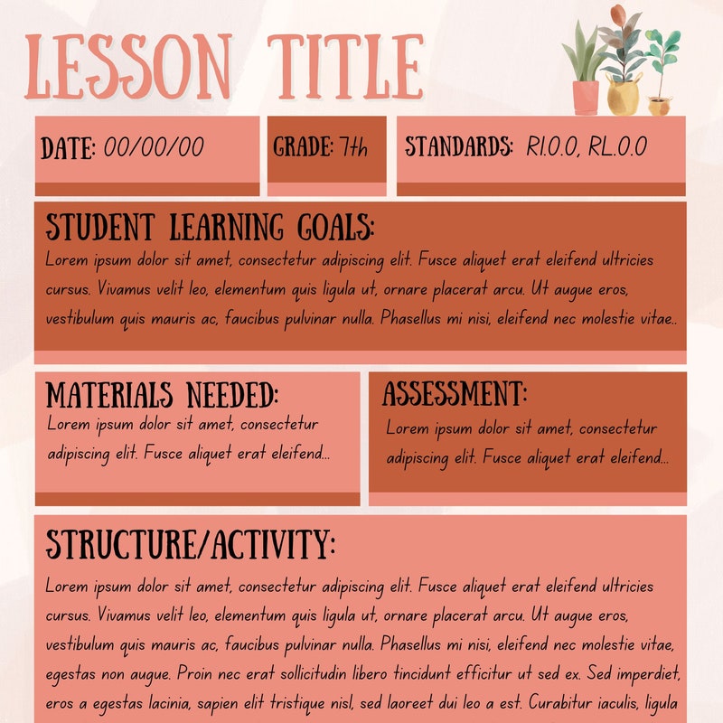 Boho Lesson Plan Template - Etsy