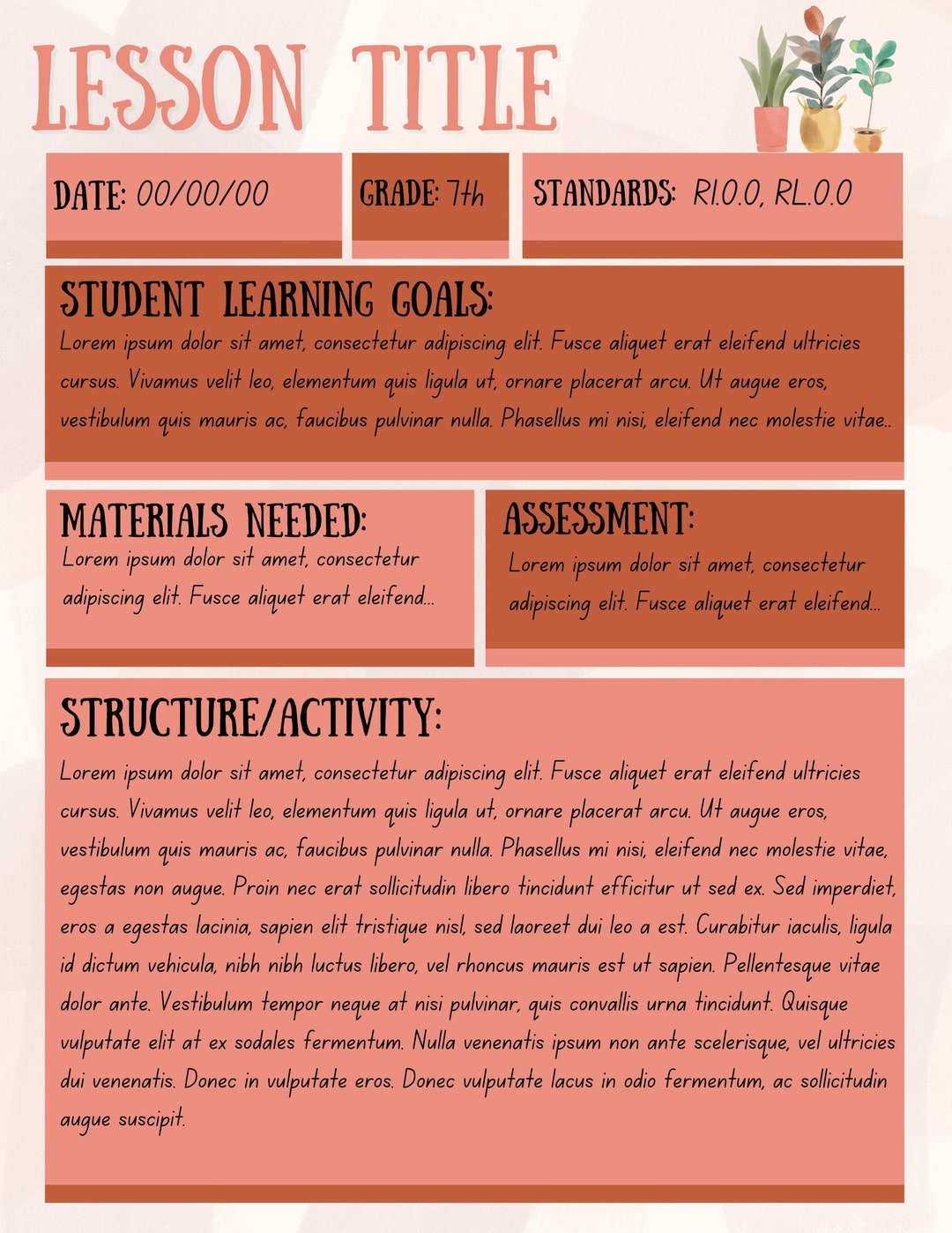 Boho Neutral Plant Teacher Digital Lesson Plan Template - Easy to Use ...
