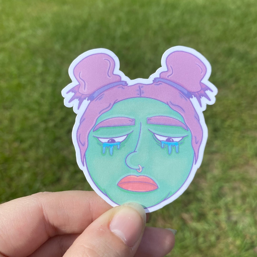 Sad Girl Waterproof Vinyl Sticker: Funny Emo Illustrated Cartoon Design ...