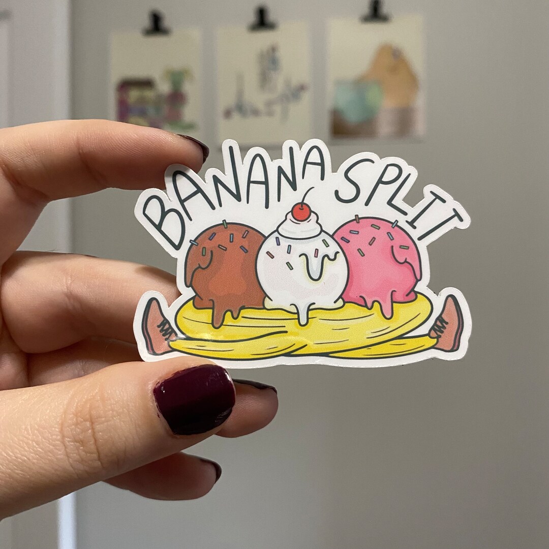 Banana Split Waterproof Sticker: Funny Food Pun | Cartoon Illustrated ...
