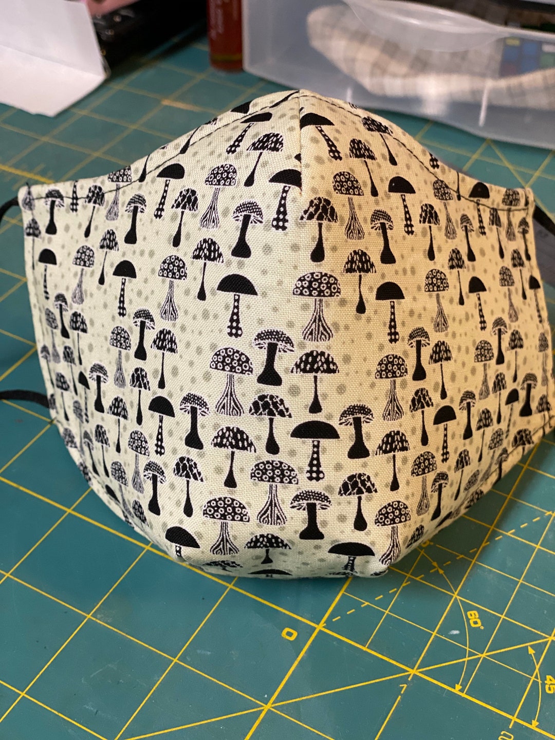 Mushroom Face Mask, Black and White, Premium Cotton, Comfortable ...