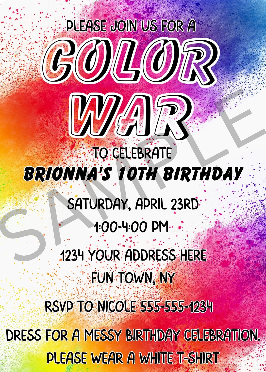 Color War Birthday Invitation - Etsy