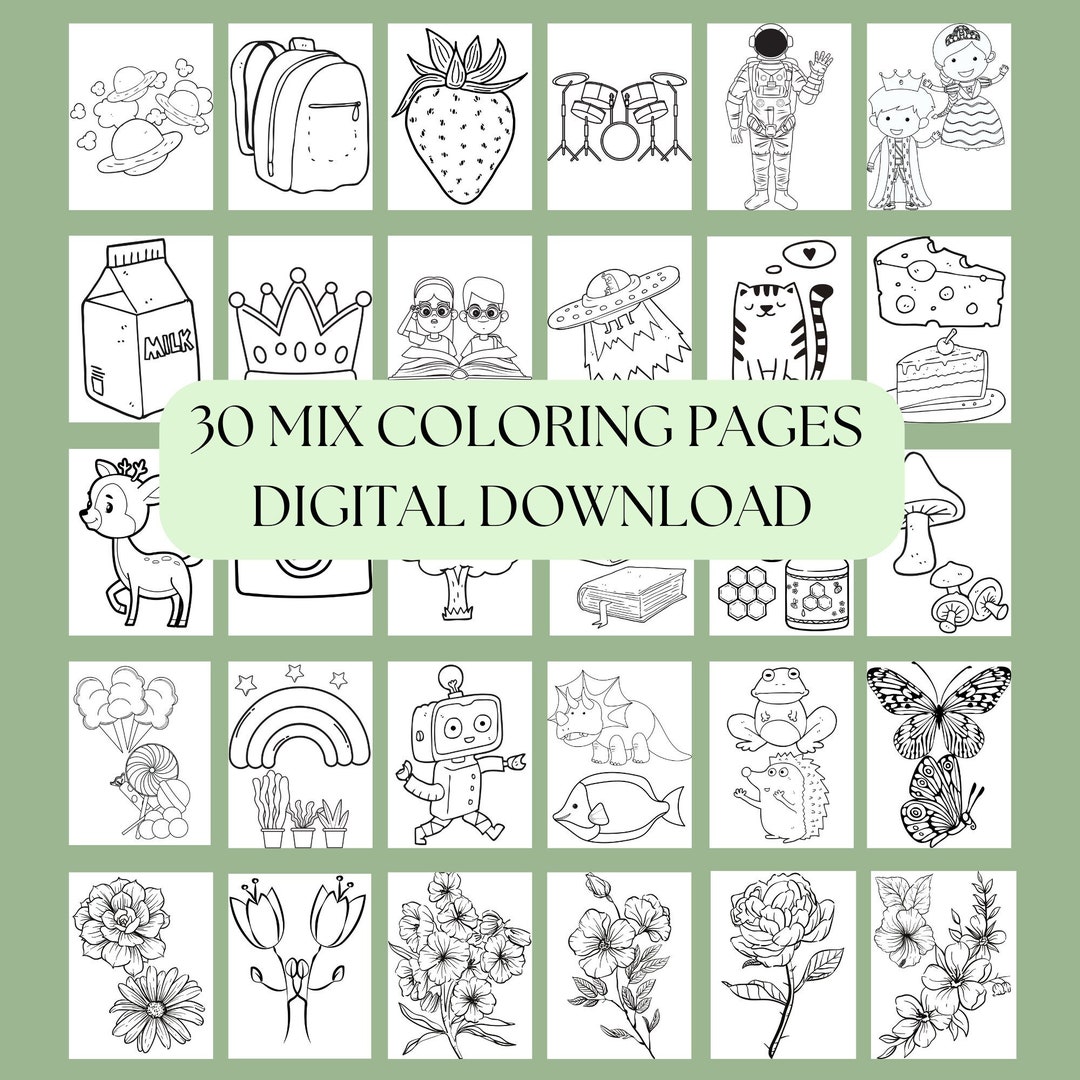 30 Page Coloring Book Pages Children Activity Digital - Etsy