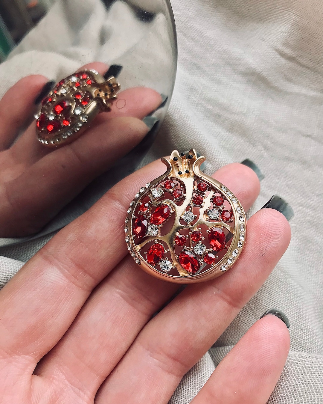 Garnet Jewelry Brooch Gold Alloy - Etsy