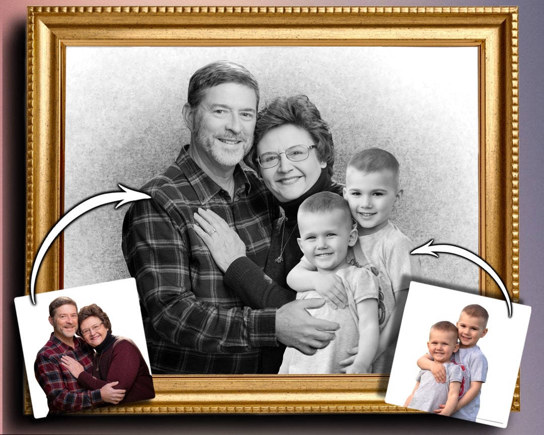 Custom Pencil Sketch Family Portrait From Your Photos, Personalized ...