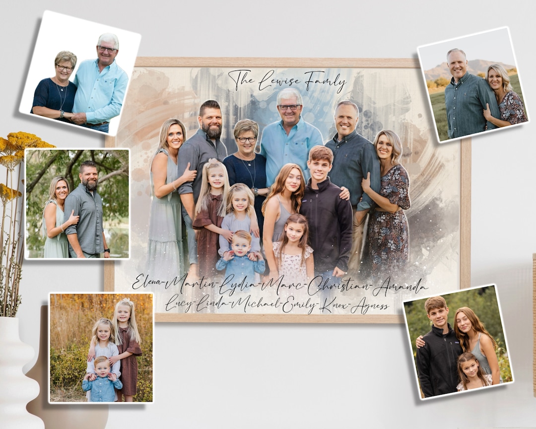 Custom Watercolor Family Portrait, Blended Photos to Memorial Painting ...