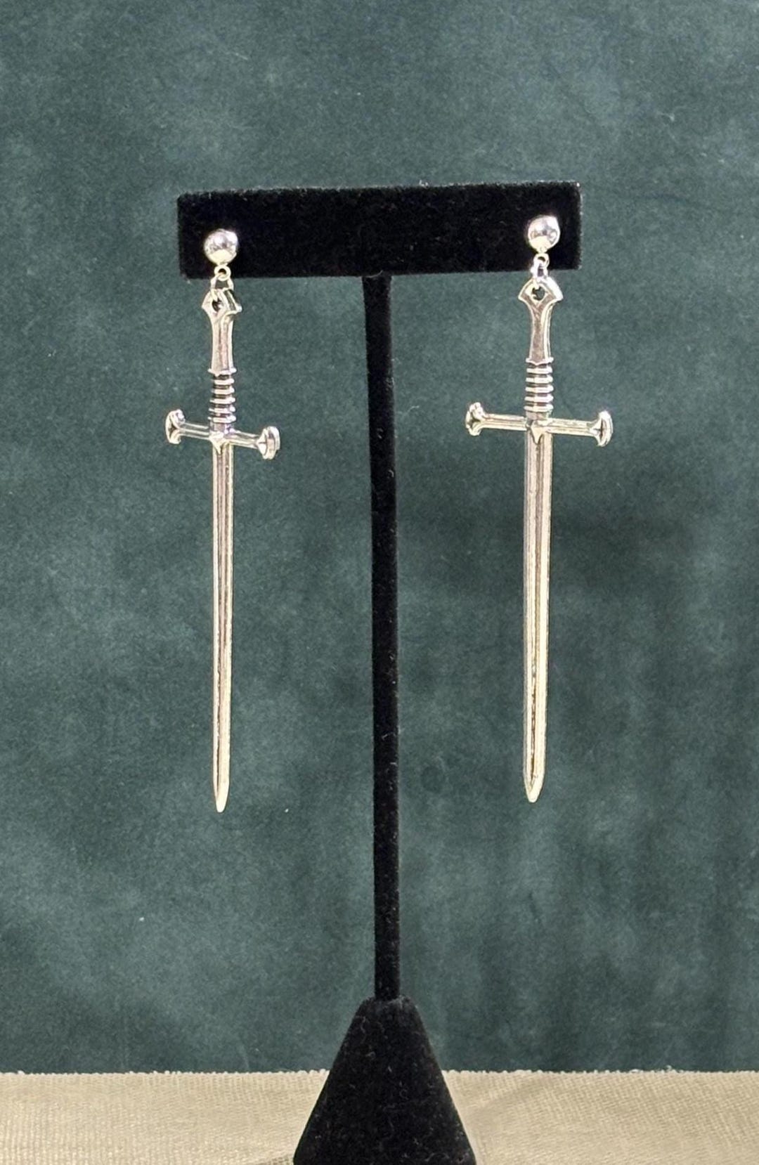 Long Sword Earrings--chunky Goth Silvertone--dangly Drop Cosplay Gamer ...