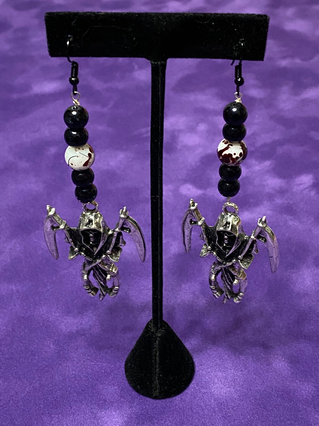 Grim Reaper Long Beaded Halloween Earrings--handmade Witchy Jewelry ...