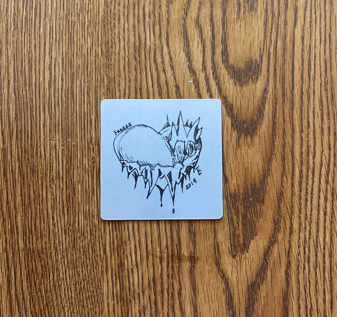 FREEZE heart magnet 3x3 hand drawn frozen heart B/W pen and ink ...