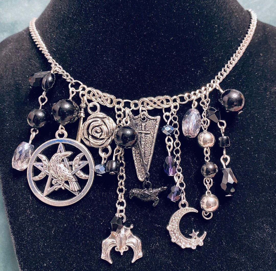 Goth Charm Necklace Pagan Symbol Wiccan Ooakwitchy Vibesglass ...