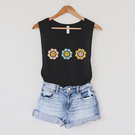 Smile Face Tank Smile Shirt Cute Graphic Tanks Cute Tanks | Etsy