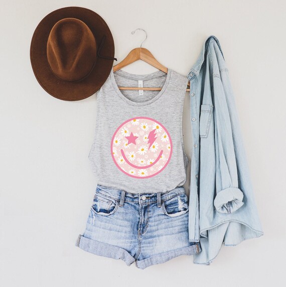 Smile Face Tank Cute Tank Tops Muscle Tank Graphic Tanks | Etsy