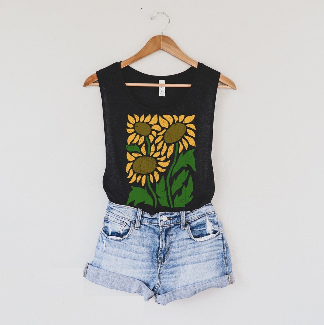 Sunflower Tank,botanical Tank Top, Floral Tank, Flower T Shirt,flower ...