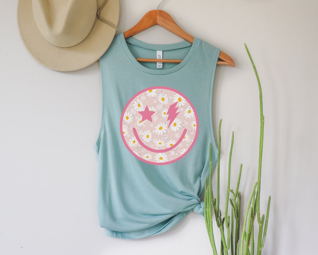 Smile Face Tank, Cute Tank Tops, Muscle Tank, Graphic Tanks, Summer ...