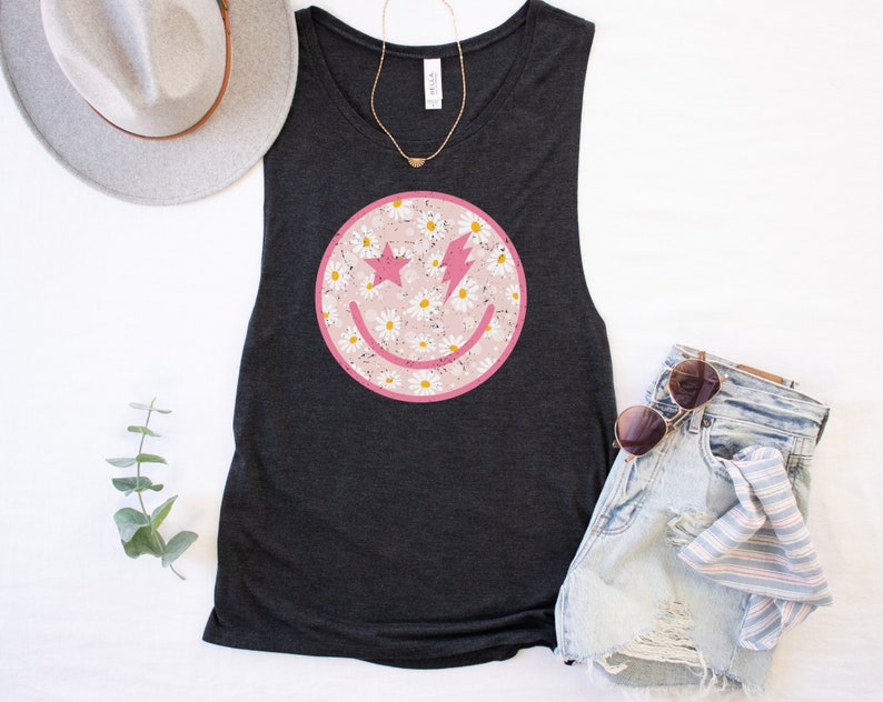Smile Face Tank Cute Tank Tops Muscle Tank Graphic Tanks | Etsy