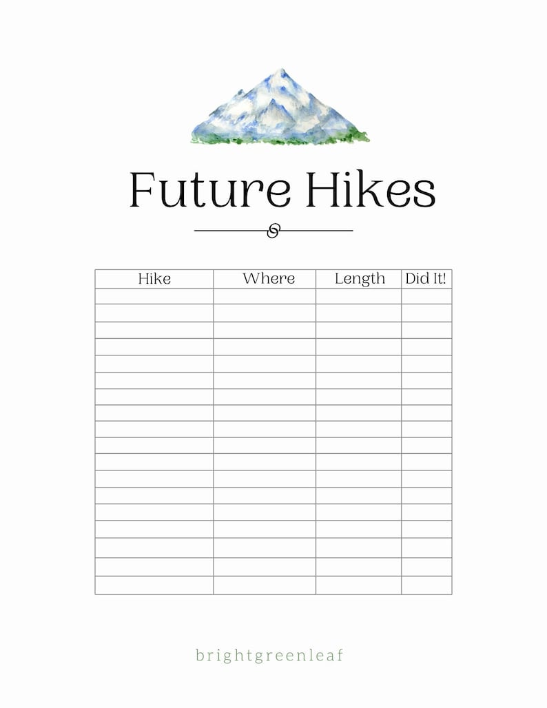 Hiking Record, Hiking Log , Hiking Journal, Progress Tracker, Printable ...