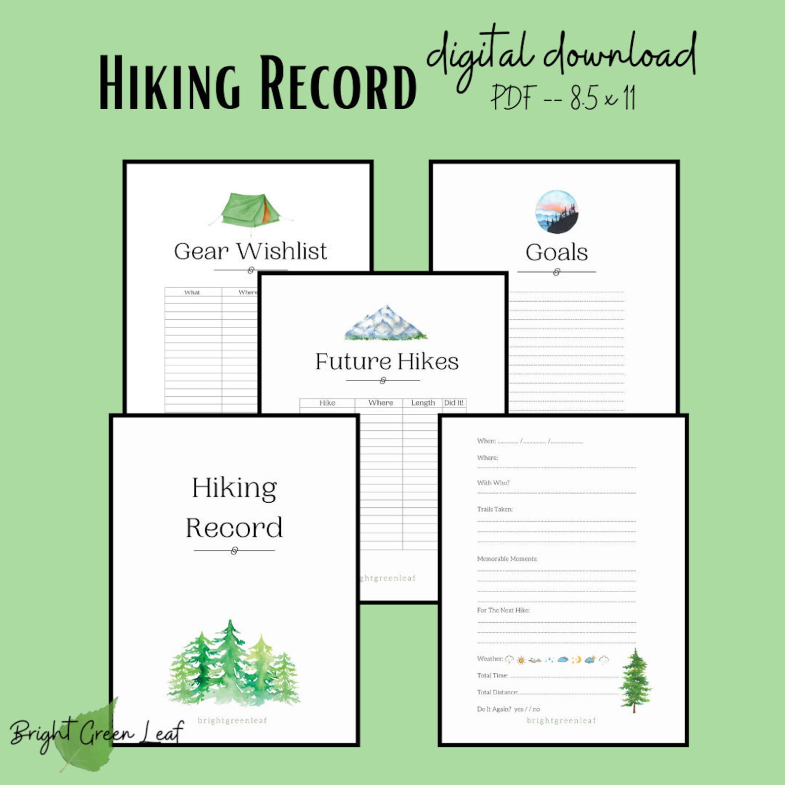 Hiking Record, Hiking Log , Hiking Journal, Progress Tracker, Printable ...