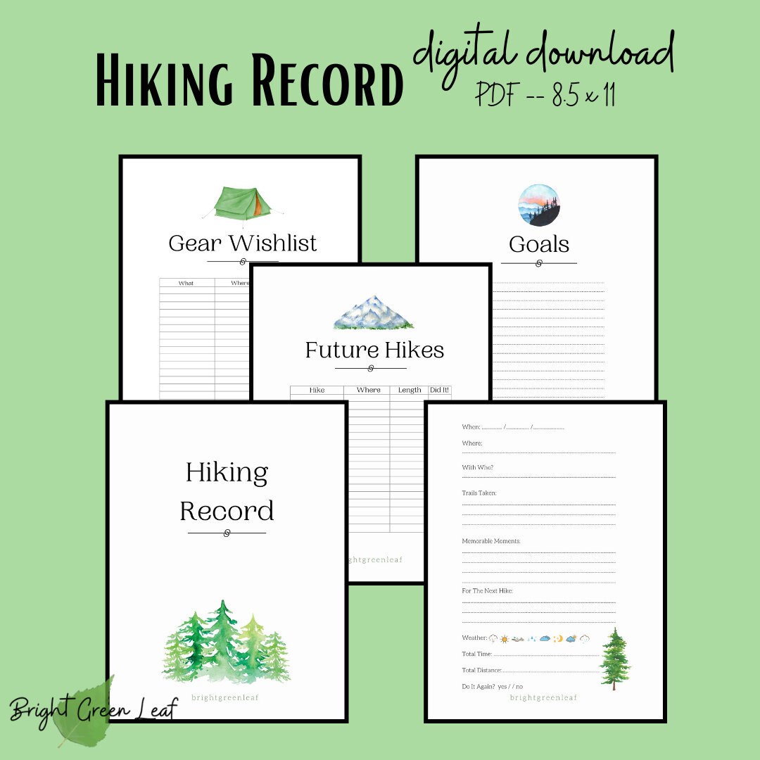Hiking Record, Hiking Log , Hiking Journal, Progress Tracker, Printable ...