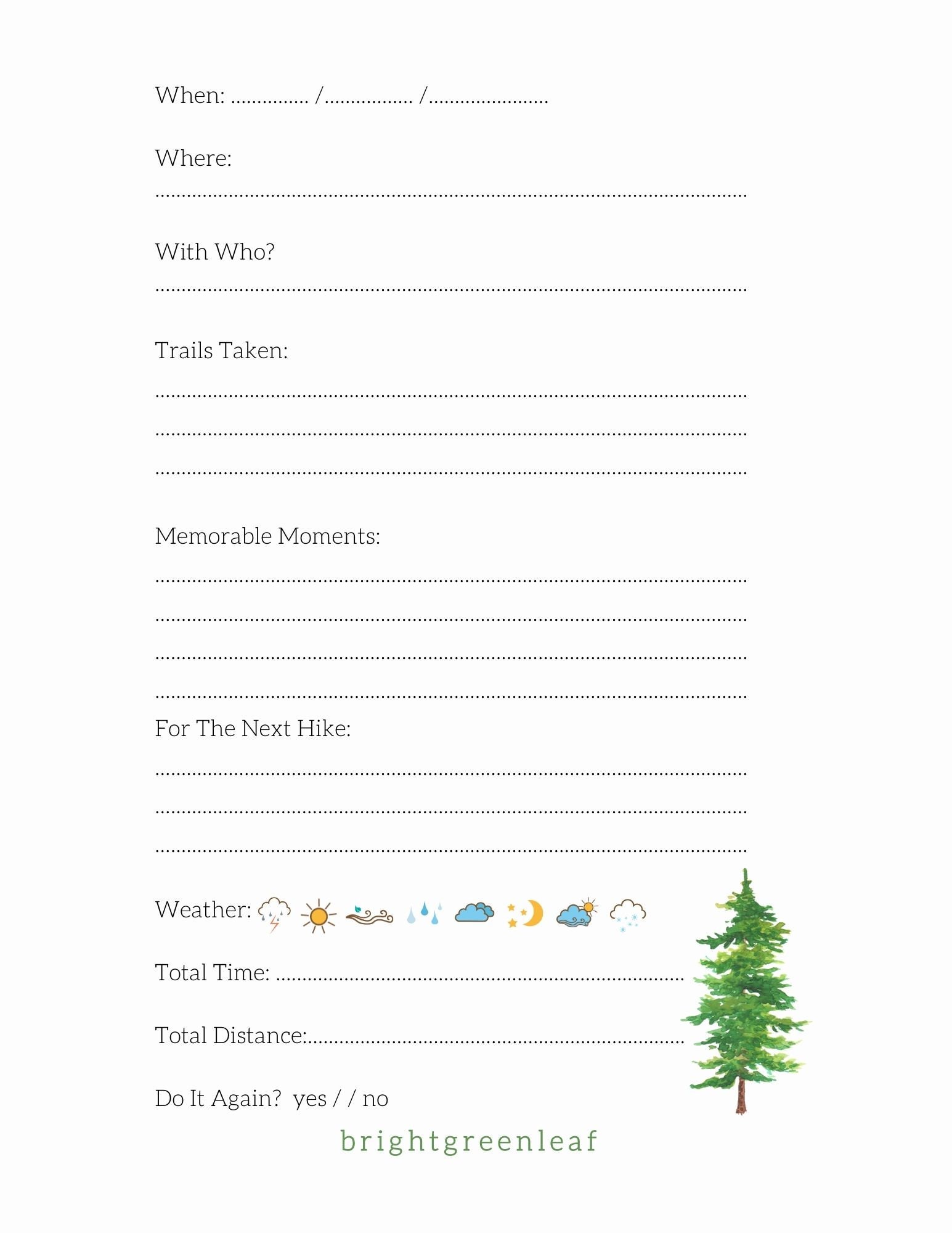 Hiking Record, Hiking Log , Hiking Journal, Progress Tracker, Printable ...