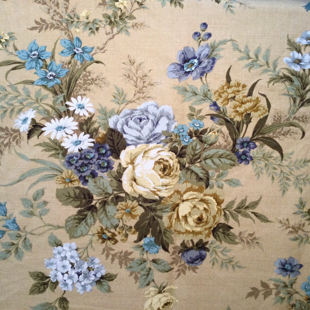 Vintage Floral Linen Union Fabric From Heritage browning 1970s. Roses ...