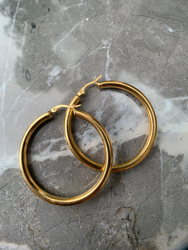Gold Medium Chunky Hoops 18k Hypoallergenic Tarnish Free - Etsy