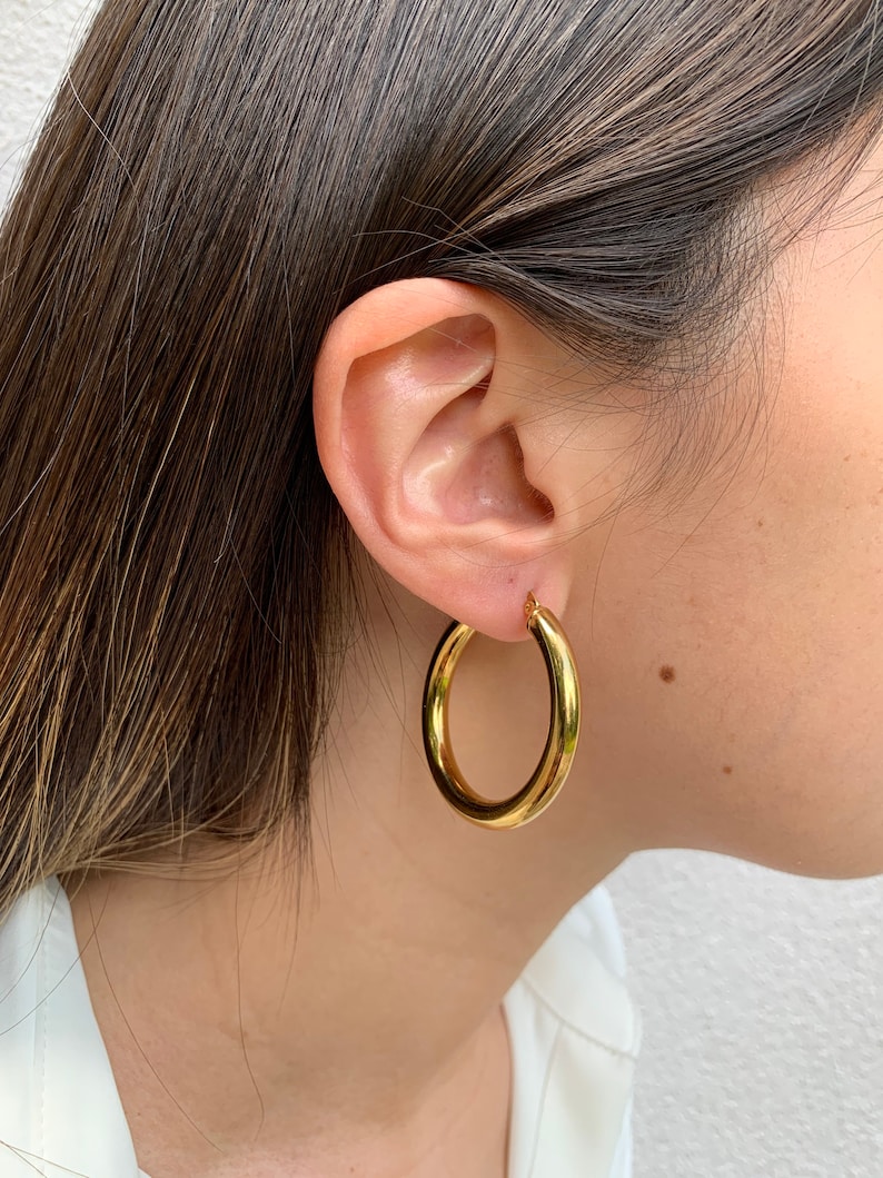 Gold Medium Chunky Hoops 18k Hypoallergenic Tarnish Free - Etsy