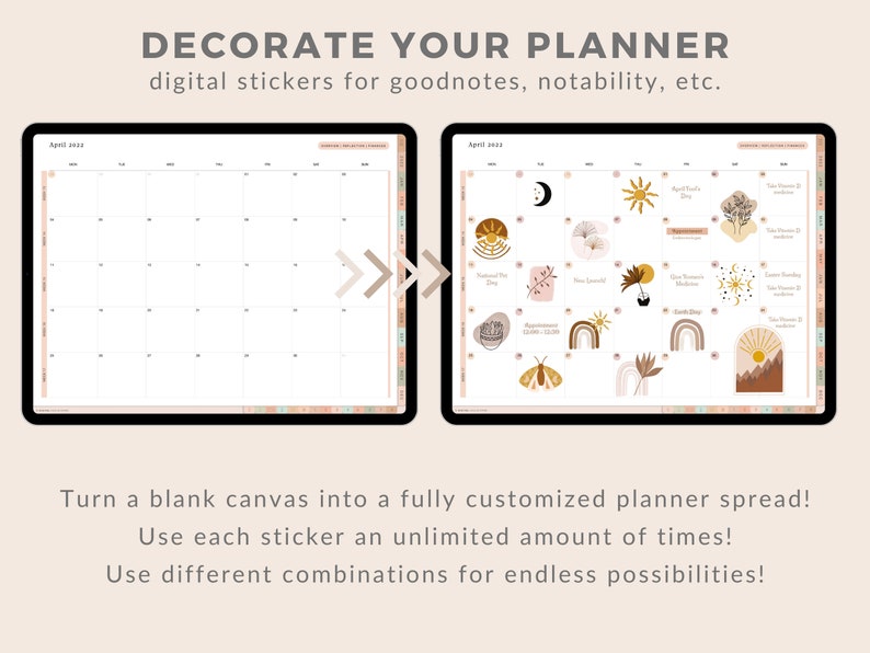Boho Digital Stickers: Neutral Planner Stickers for Goodnotes (PNG) - Etsy