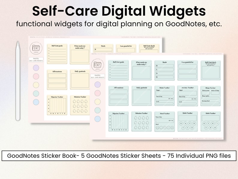 Pastel Self-care Digital Widgets: 3D Embossed Goodnotes Stickers ...