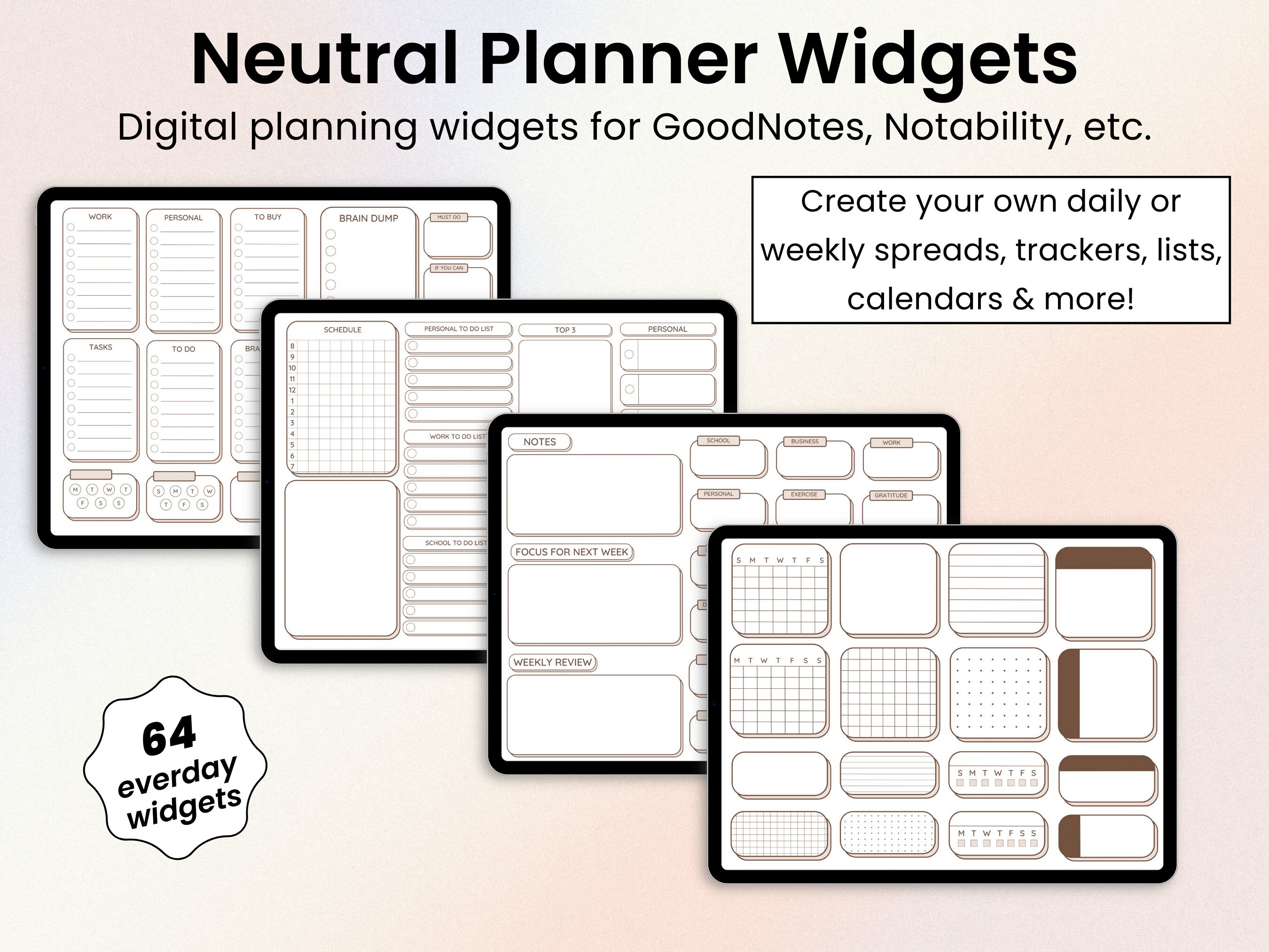 Neutral Widget Stickers for Digital Planning Everyday - Etsy