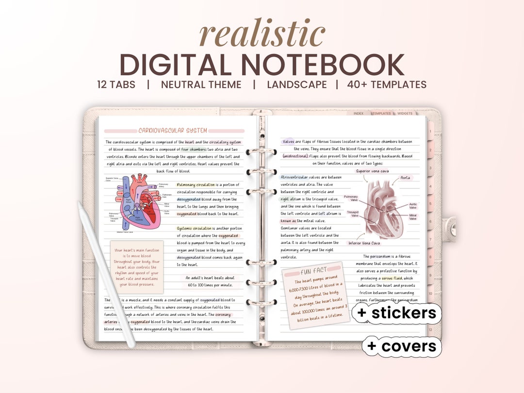 12-subject Digital Notebook: Neutral Theme, Stickers & Covers (PDF) - Etsy
