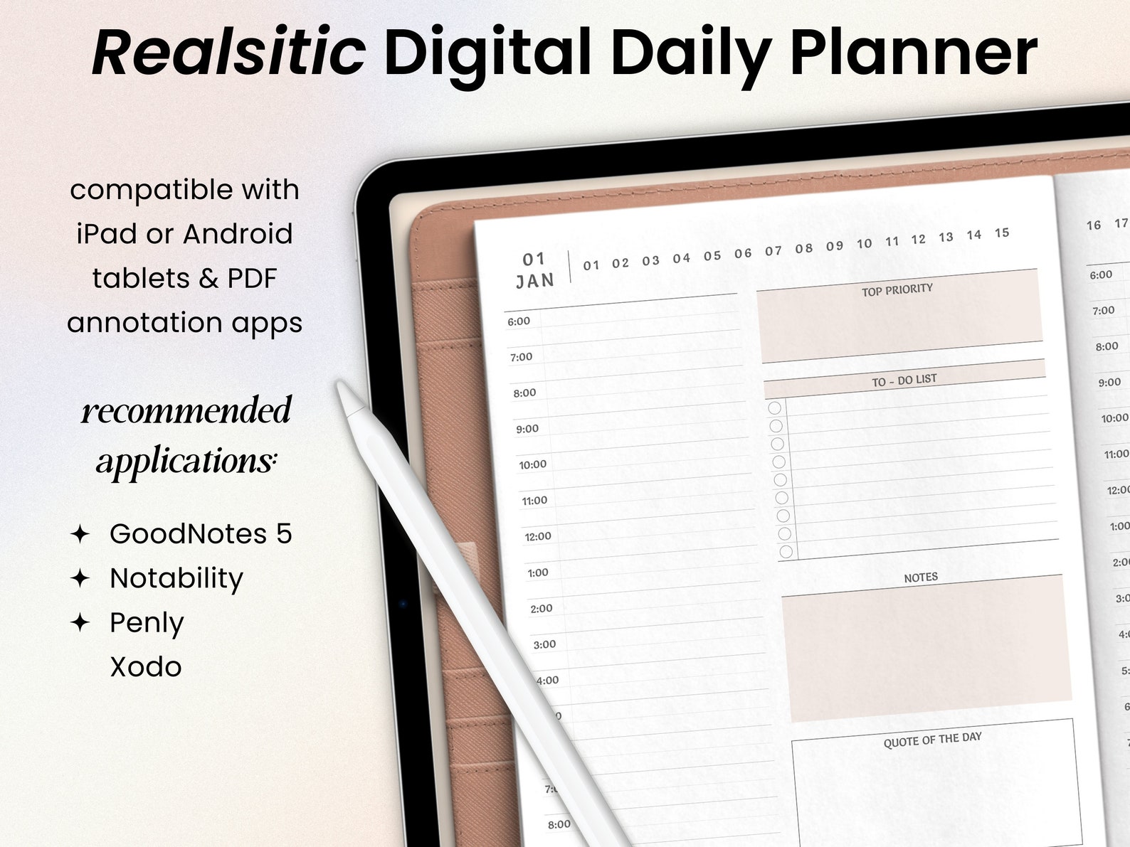 Digital Daily Planner for Goodnotes, Planner for Goodnotes, Realistic ...