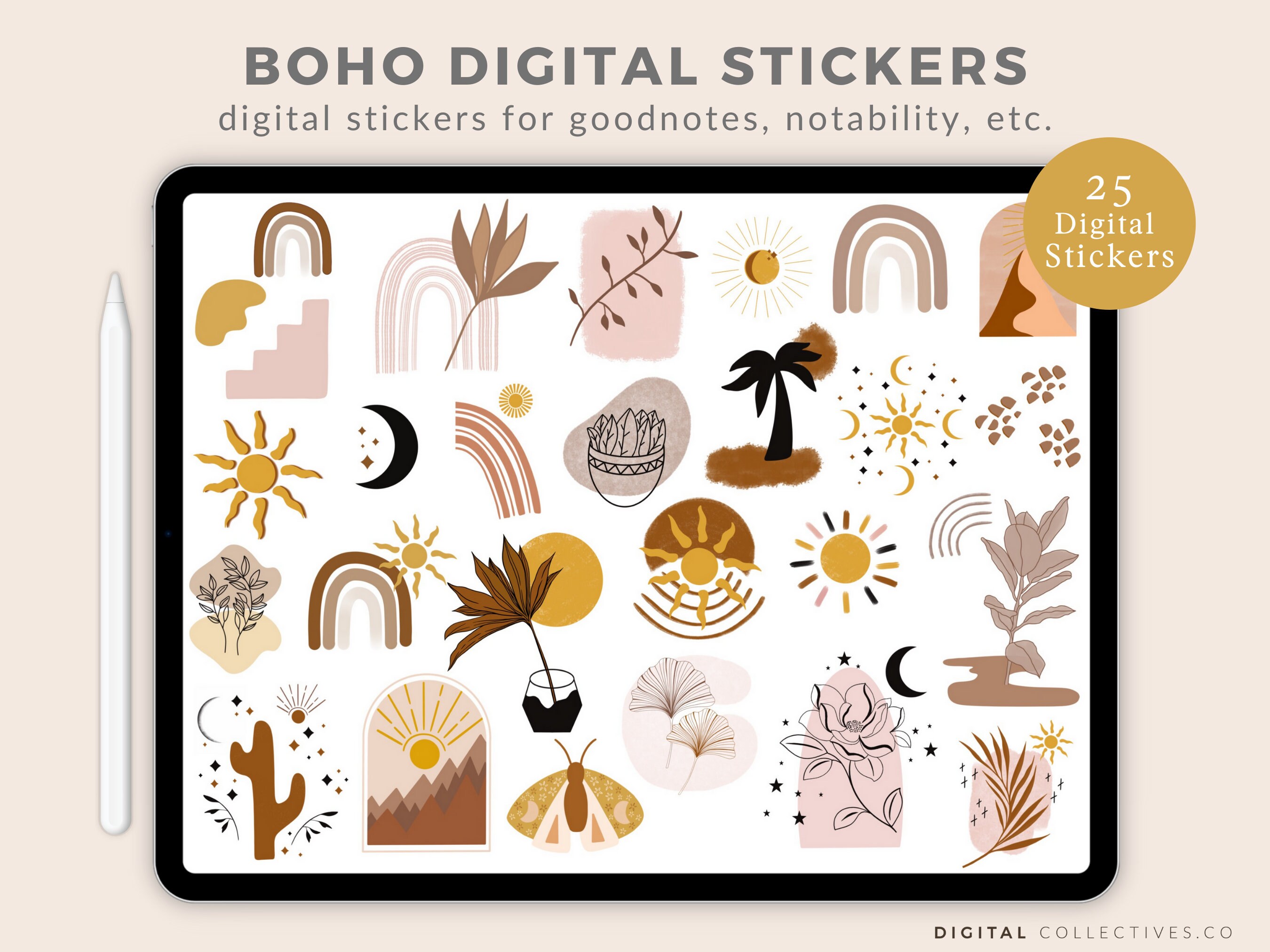 Boho Digital Stickers: Neutral Planner Stickers for Goodnotes (PNG) - Etsy