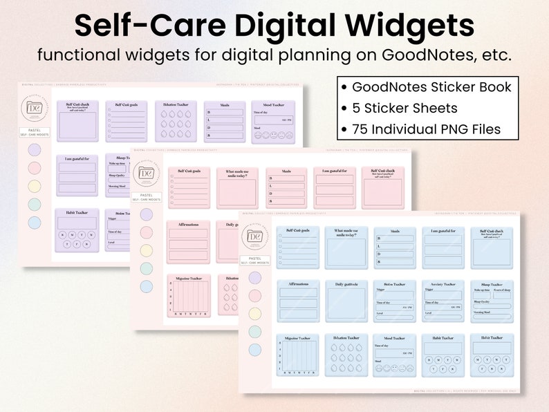 Pastel Self-care Digital Widgets: 3D Embossed Goodnotes Stickers ...