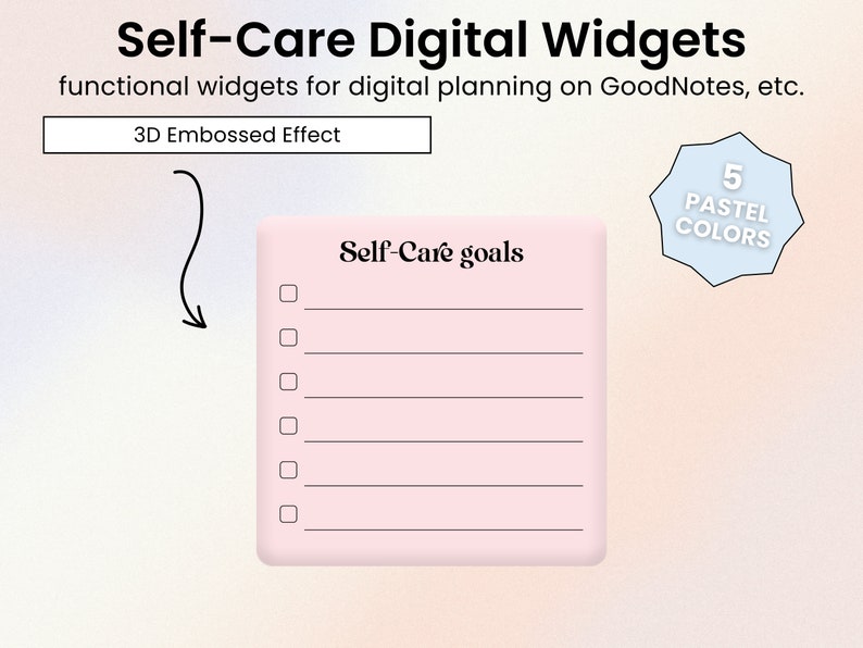 Pastel Self-care Digital Widgets: 3D Embossed Goodnotes Stickers ...
