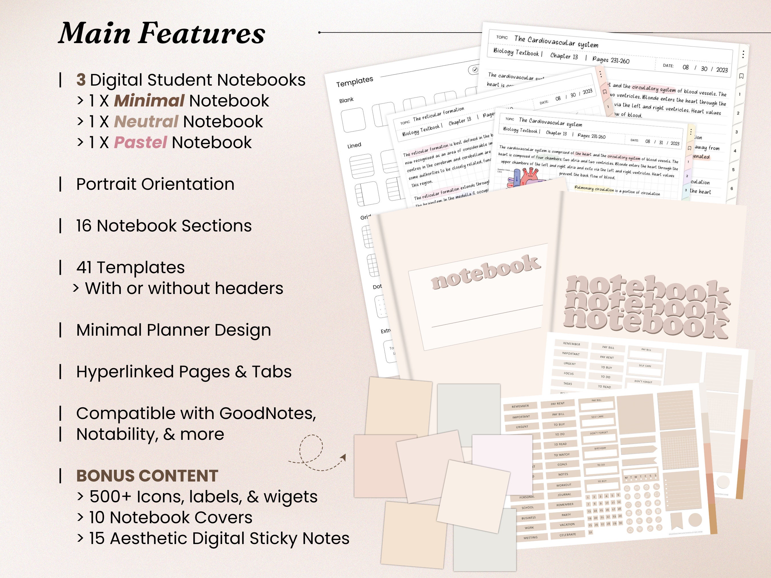 Digital Student Notebook Bundle: iPad Notetaking Templates (PDF) - Etsy