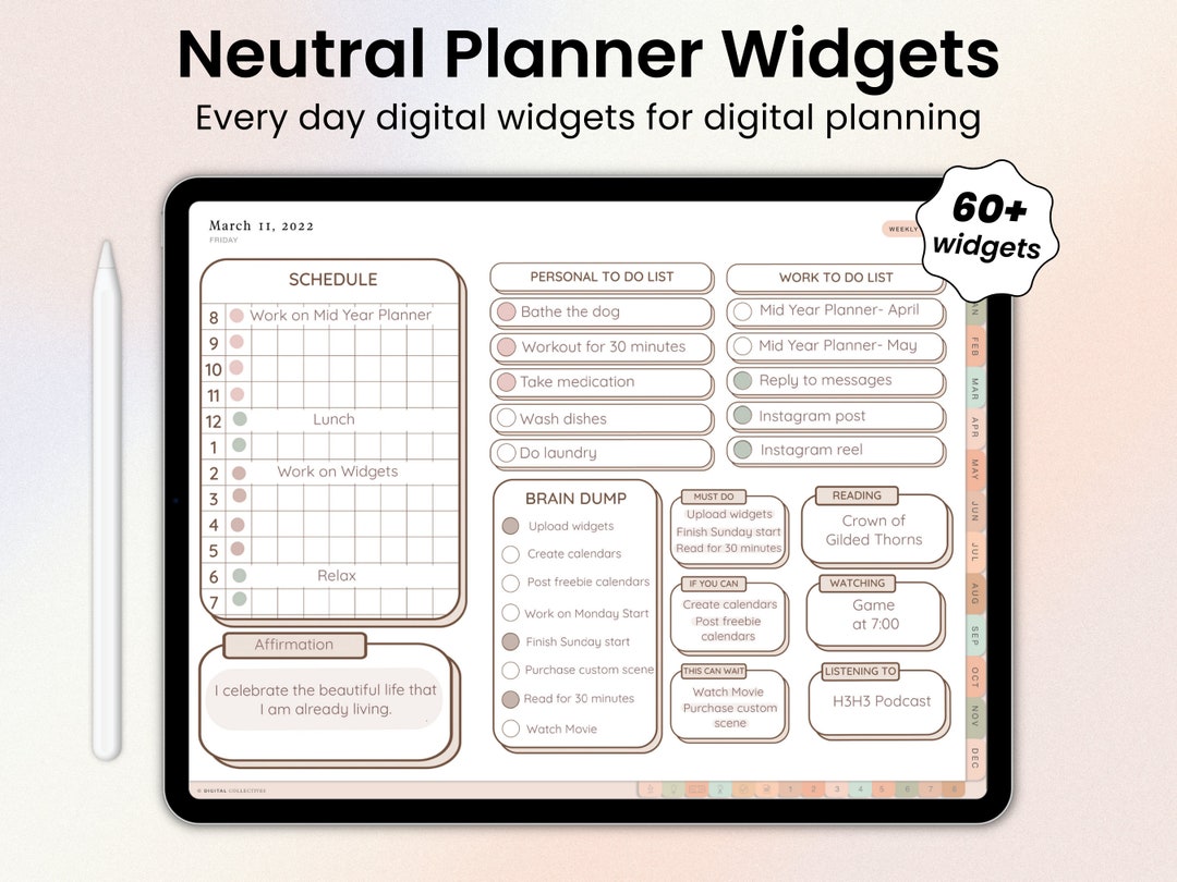 Neutral Widget Stickers for Digital Planning | Everyday Digital Planner ...