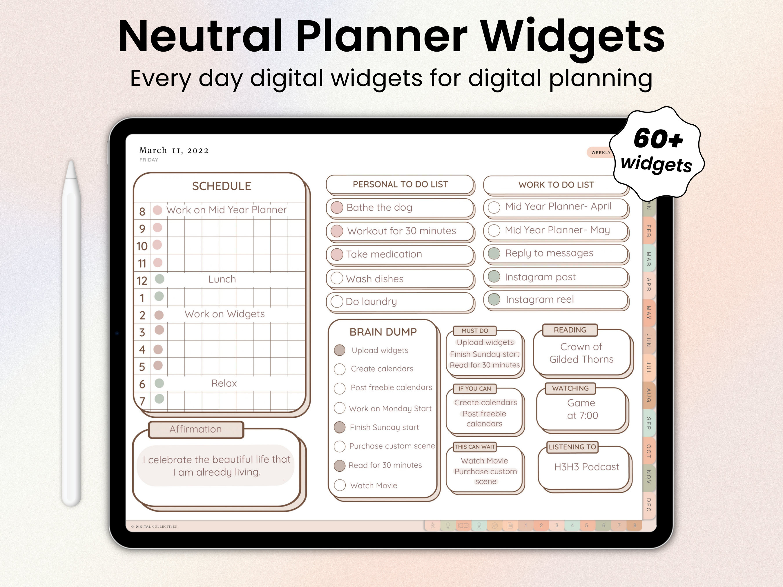 Neutral Widget Stickers for Digital Planning Everyday - Etsy